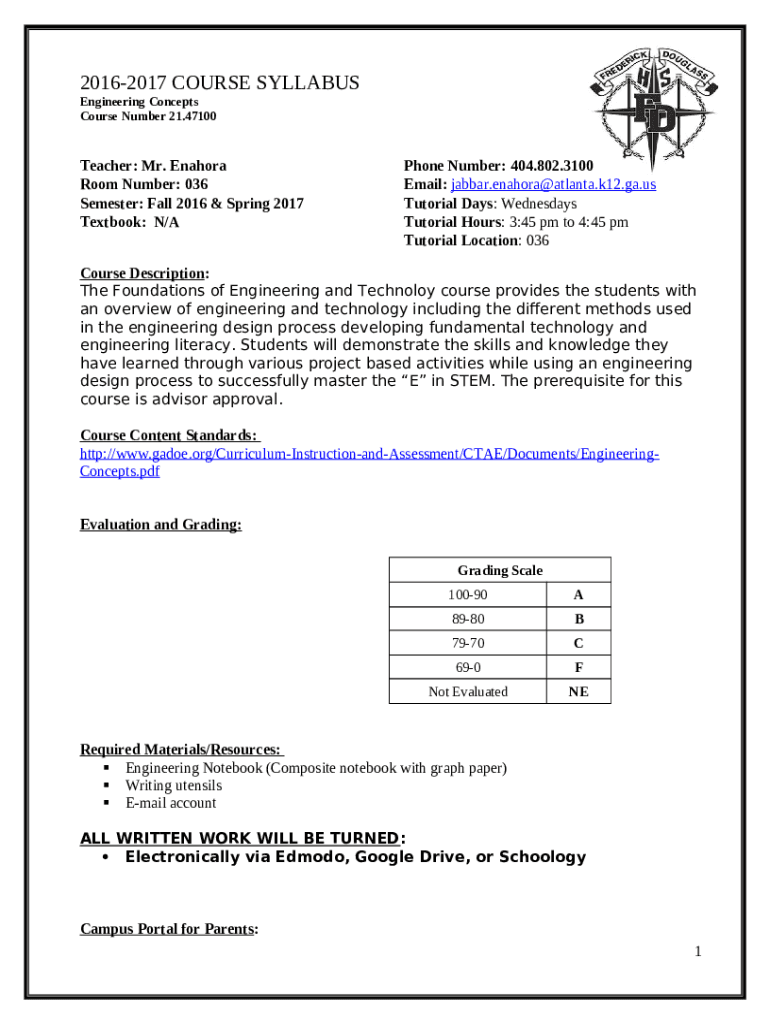 Engineering Concept Syllabus.pdf Doc Template | pdfFiller