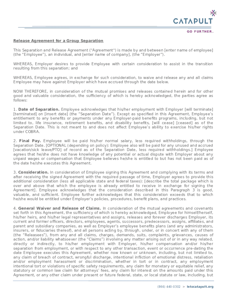 Employee Separation Agreement Template Doc Template | pdfFiller