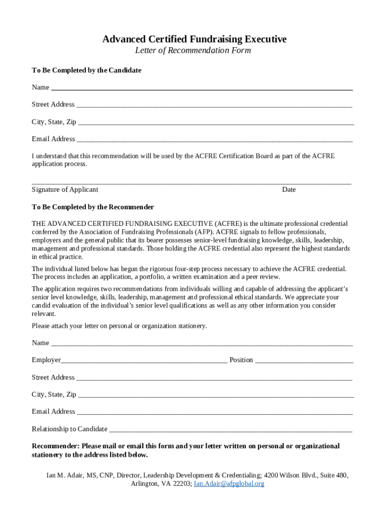 Advanced Certified Fundraising Executive Letter of ... Doc Template ...