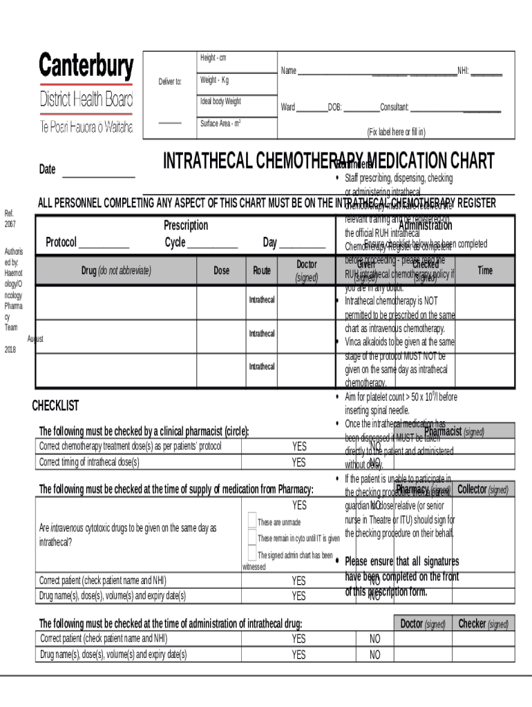 Intrathecal Chemotherapy Medication Chart Doc Template | pdfFiller