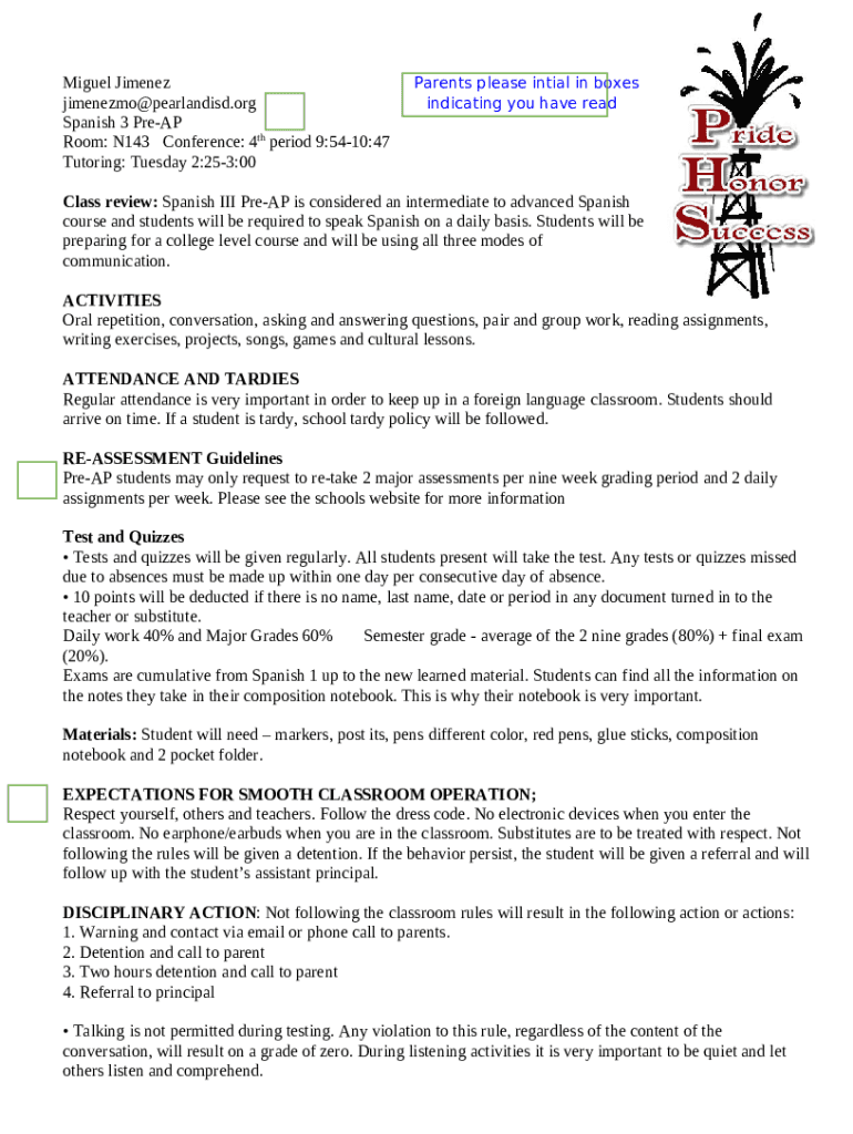Spanish 3 pre-ap Syllabus.docx Doc Template | pdfFiller