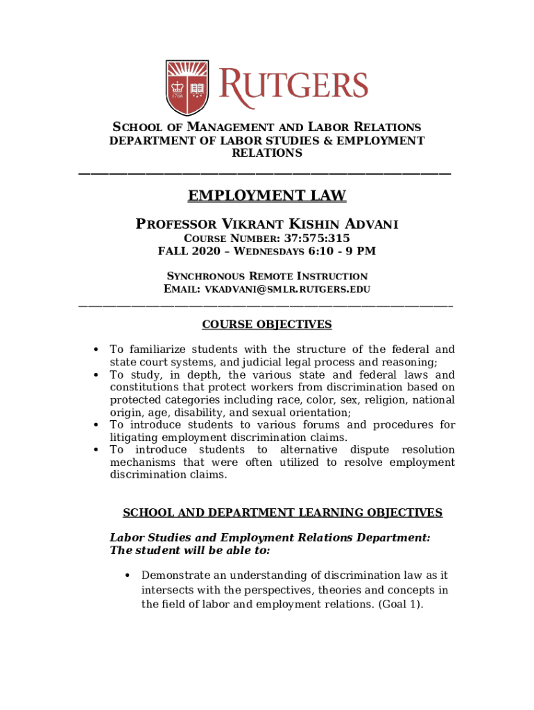 Work and Employment Relations Department Doc Template | pdfFiller