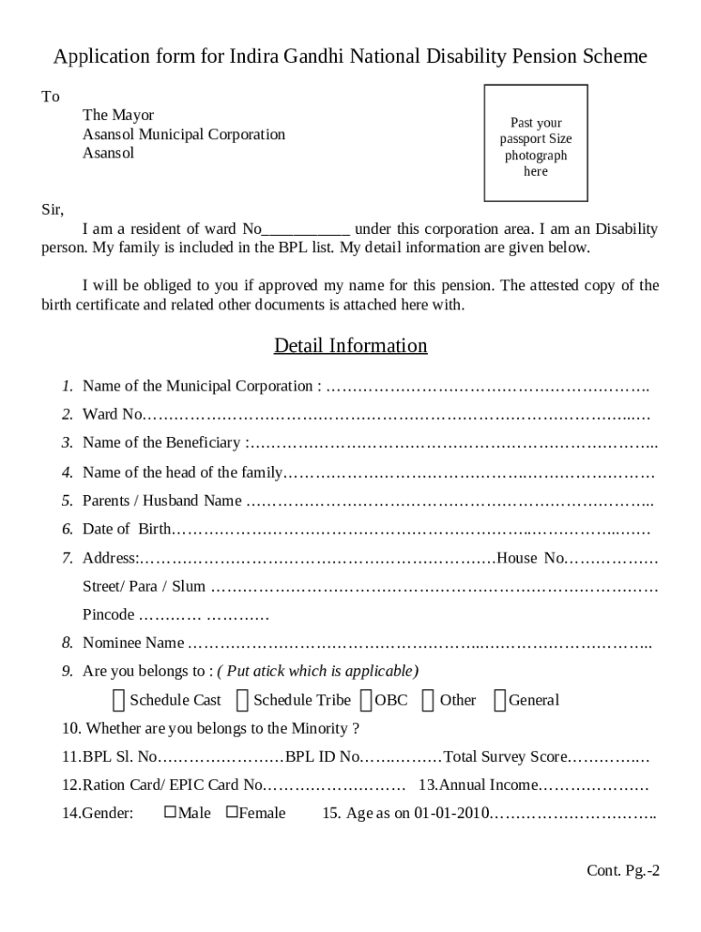 Application for Indra Gandhi National Old age Pension Scheme Doc ...