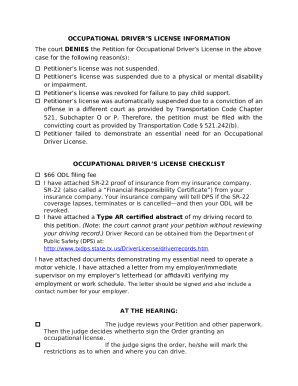 OCCUPATIONAL DRIVER'S LICENSE INATION Doc Template | pdfFiller