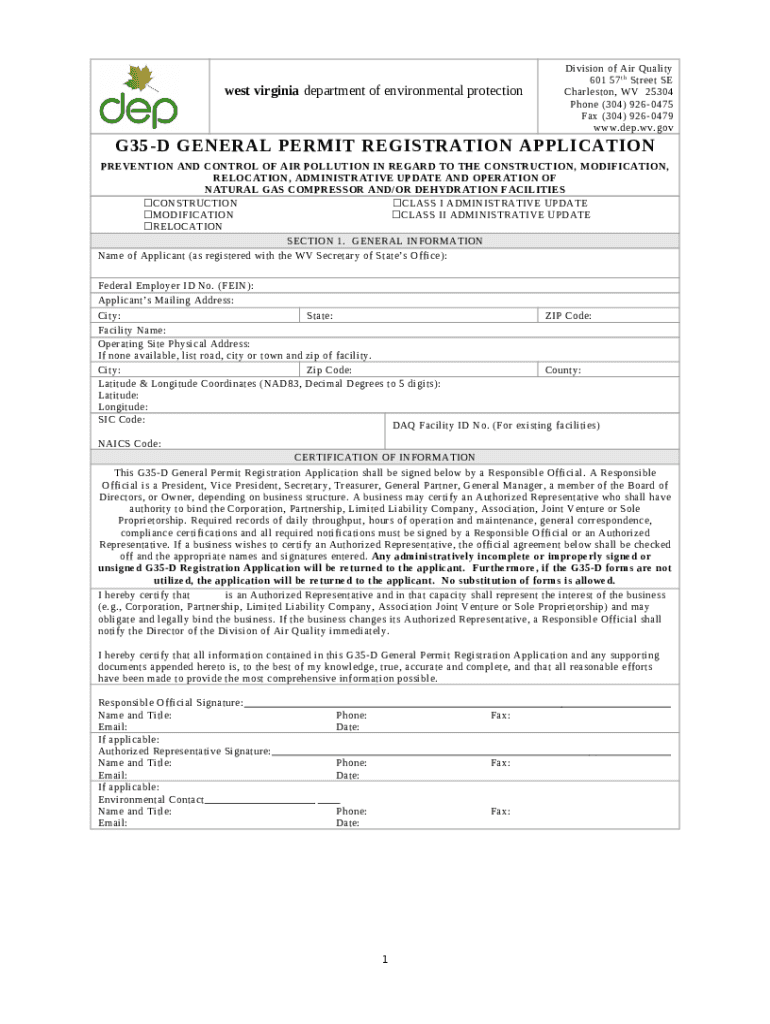 G10-D GENERAL PERMIT REGISTRATION APPLICATION - dep wv Doc Template ...