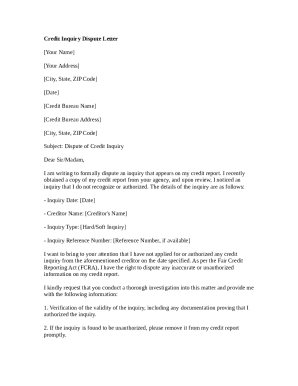 SAMPLE DISPUTE LETTER TO CREDIT BUREAU Doc Template | pdfFiller