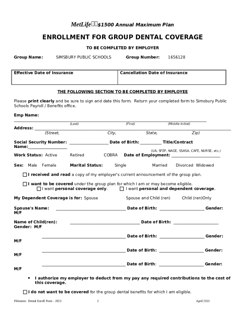 MetLife$1500 Annual Maximum Plan Doc Template | pdfFiller