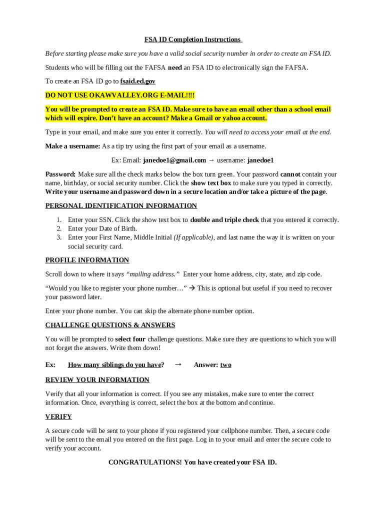 FSA ID Completion Doc Template | pdfFiller
