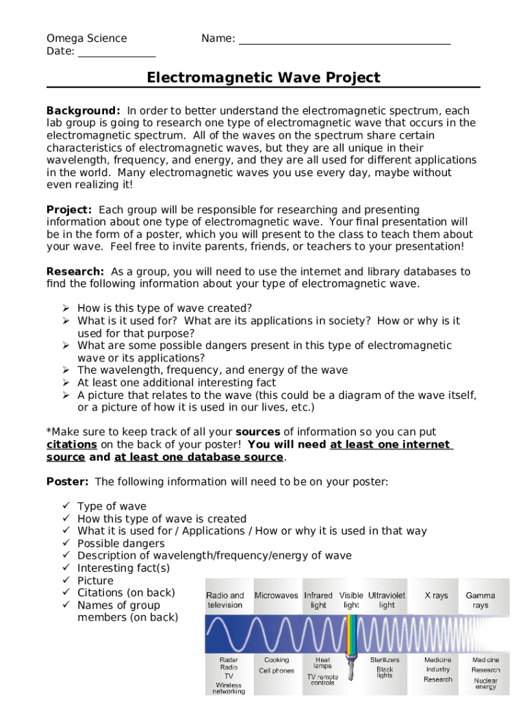 Electromagnetic Wave Project Rubric Doc Template | pdfFiller