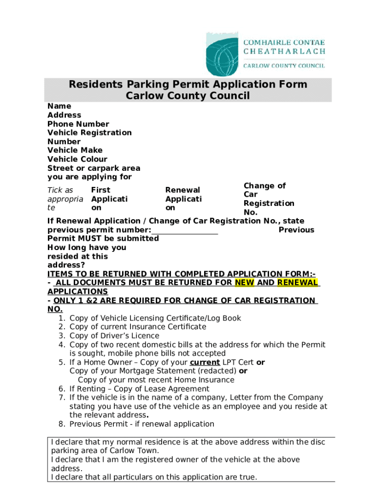 Residents Parking Permit Application . ... Doc Template | pdfFiller