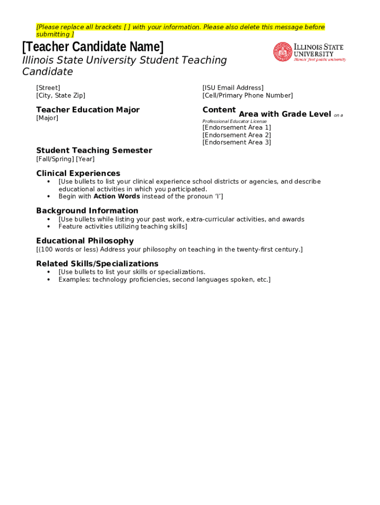 Teacher Candidate Name Illinois State University Student ... Doc ...