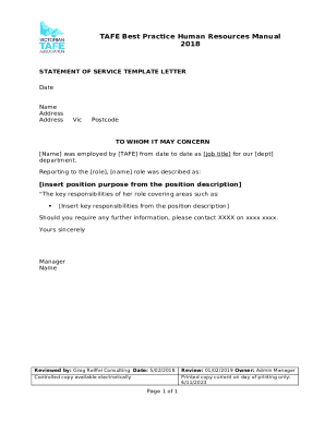 Letter of Employment (Statement of Service) - vta vic edu Doc Template ...