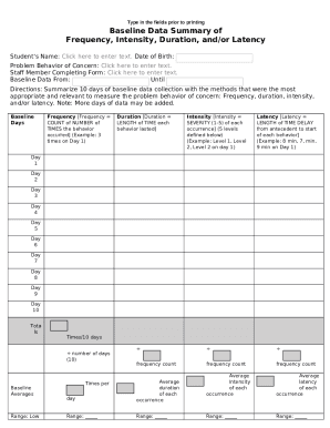 Baseline Data Summary of Frequency, Intensity, Duration, ... Doc ...