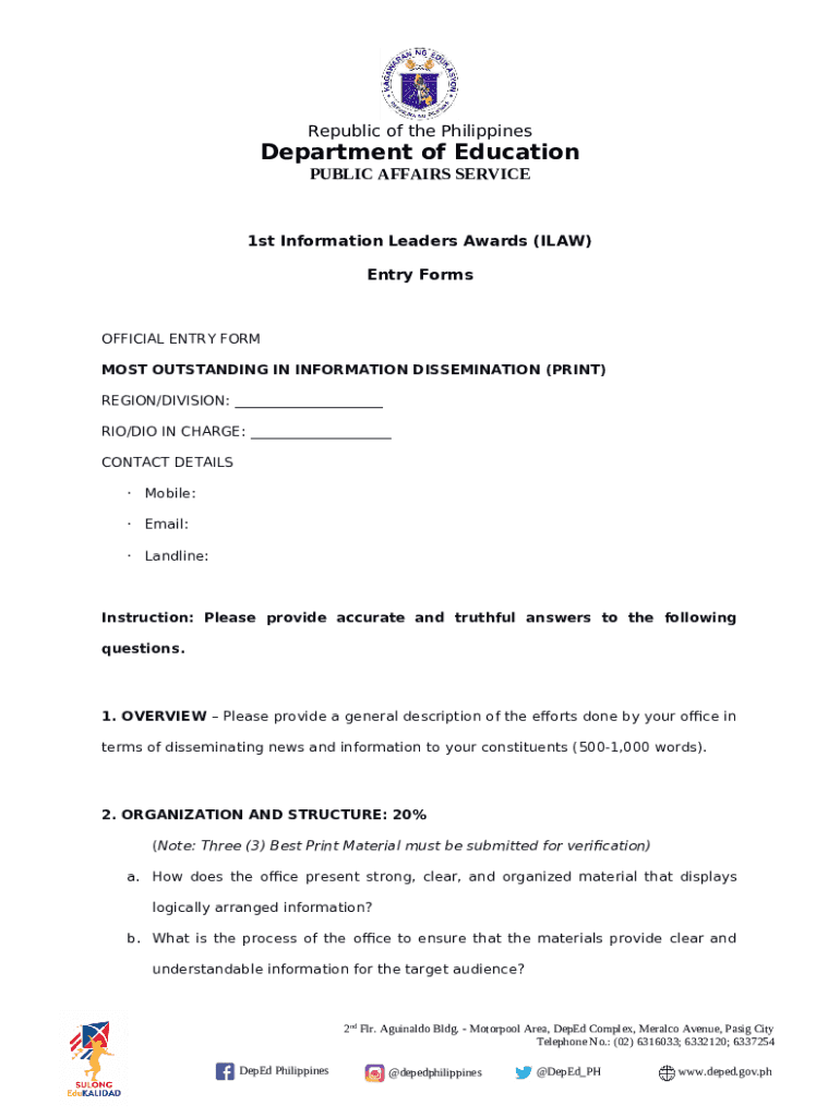 1st Ination Leaders Awards (ILAW) Doc Template | pdfFiller