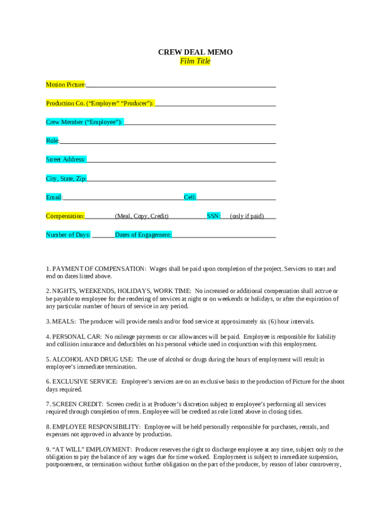 r/Filmmakers - Deal Memo Film Templates - Free Report ... Doc Template ...