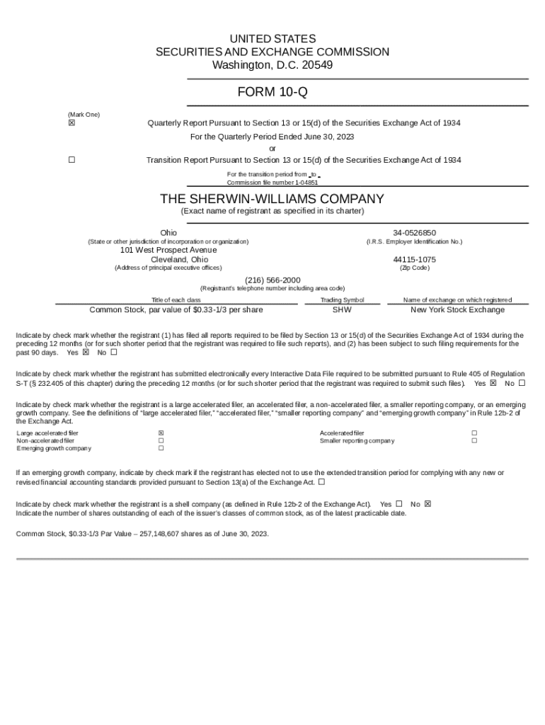 THE SHERWIN-WILLIAMS COMPANY AND SUBSIDIARIES Doc Template | pdfFiller