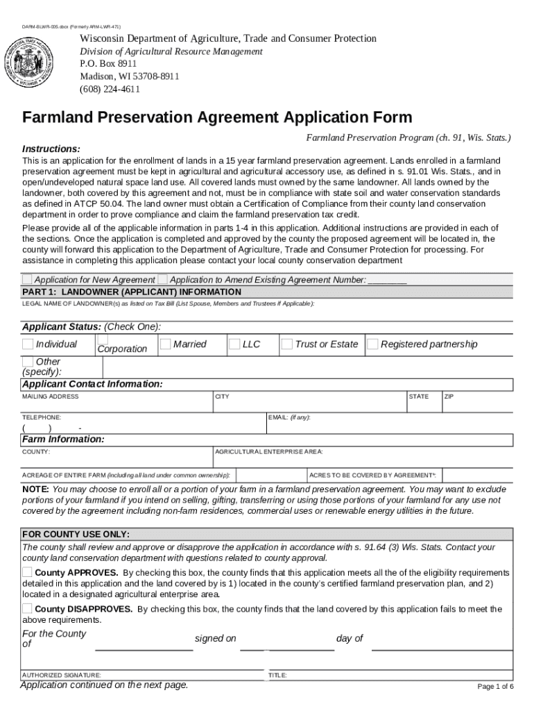 Farmland Preservation Agreement Application Part One - datcp wi Doc Template | pdfFiller