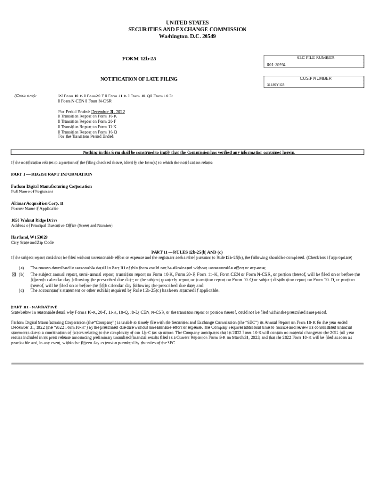 Fathom Digital Manufacturing Corporation Doc Template | pdfFiller