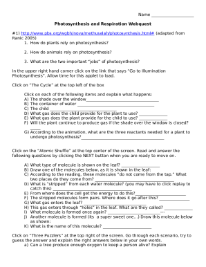 ATP, Photosynthesis and Cellular Respiration Webquest Doc Template ...