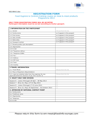 Registration for Food Businesses Doc Template | pdfFiller