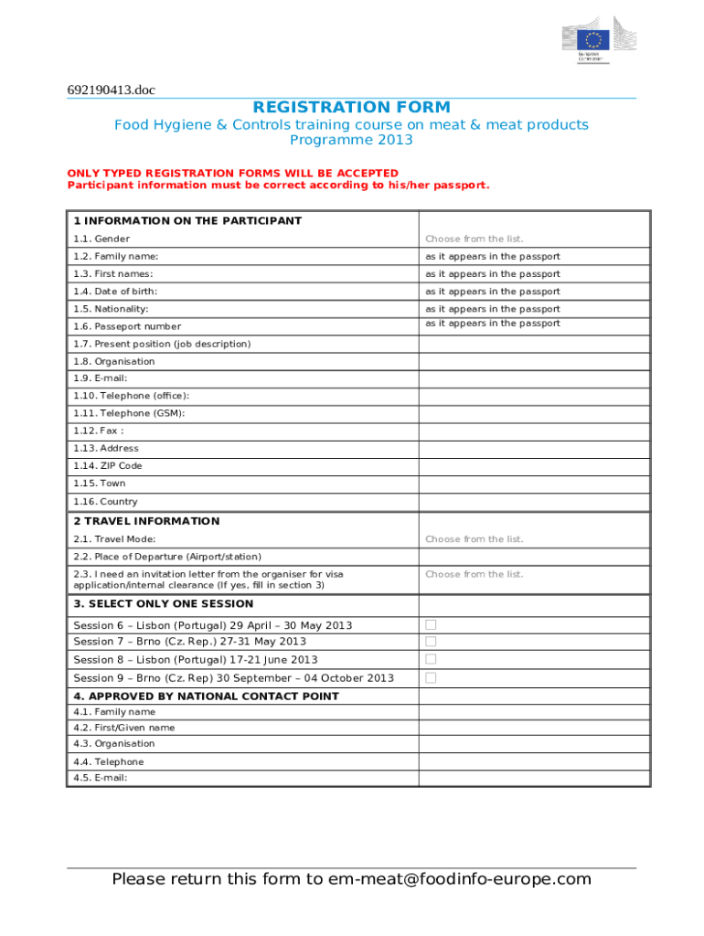 Registration for Food Businesses Doc Template | pdfFiller