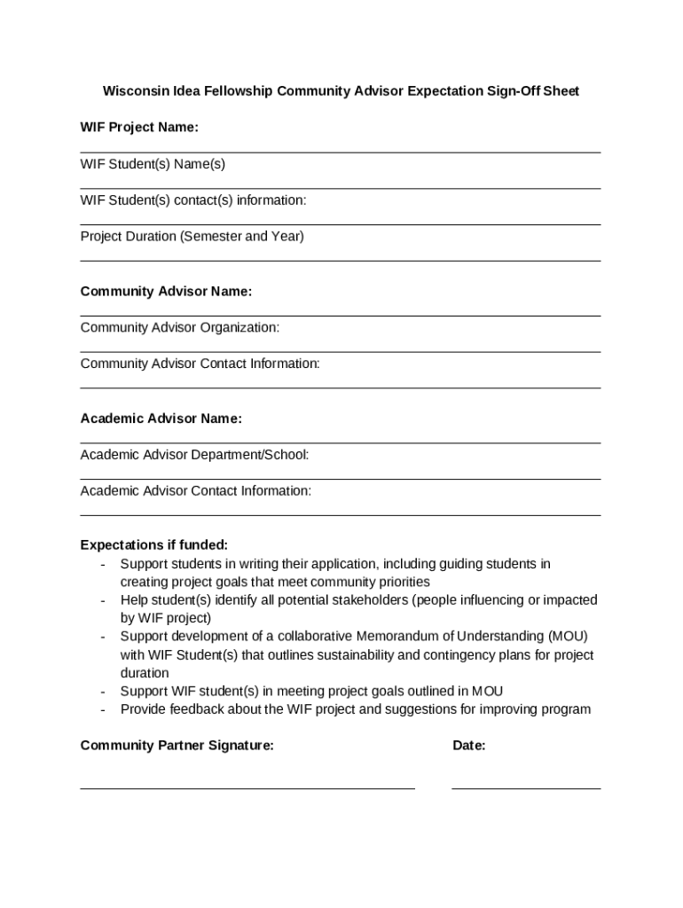 Expectation Sign-Off sheet - morgridge wisc Doc Template | pdfFiller