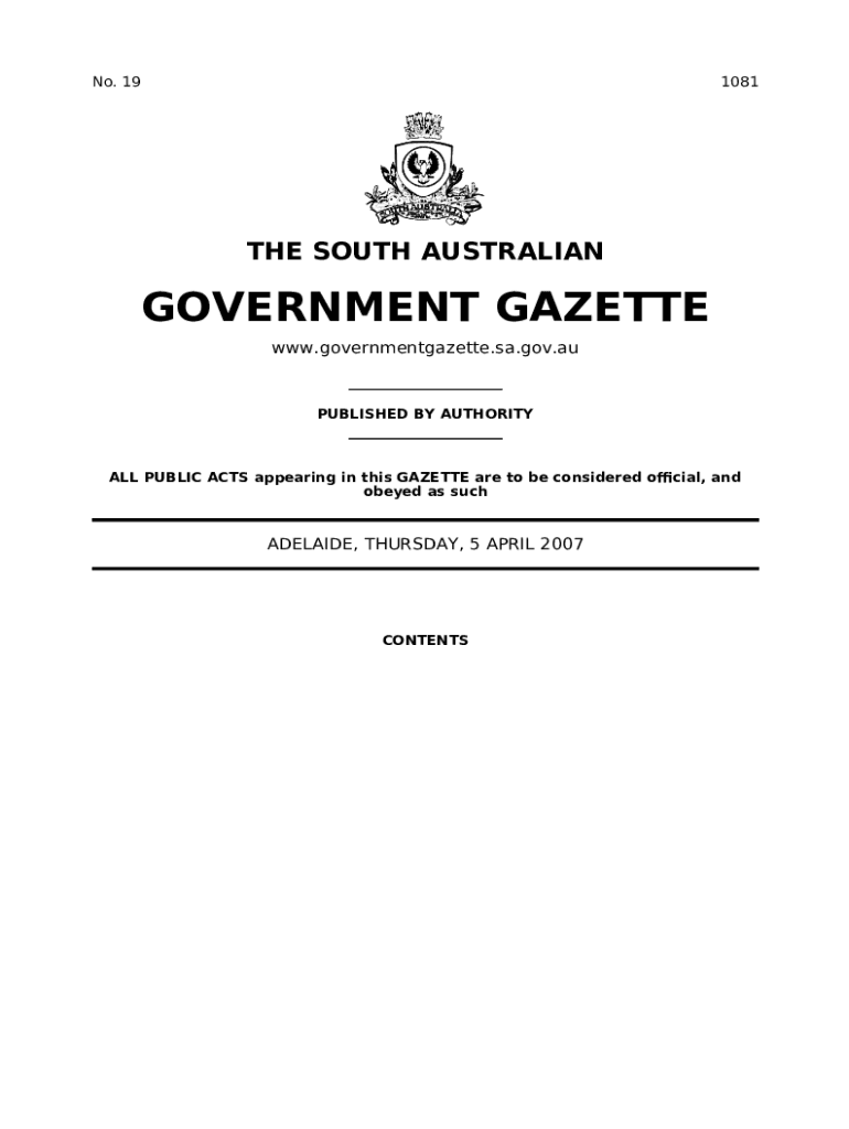 No THE SOUTH AUSTRALIAN GOVERNMENT GAZETTE ... Doc Template | pdfFiller