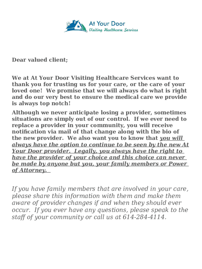 New Patient Referral - At Your Door Visiting Healthcare Services Doc ...