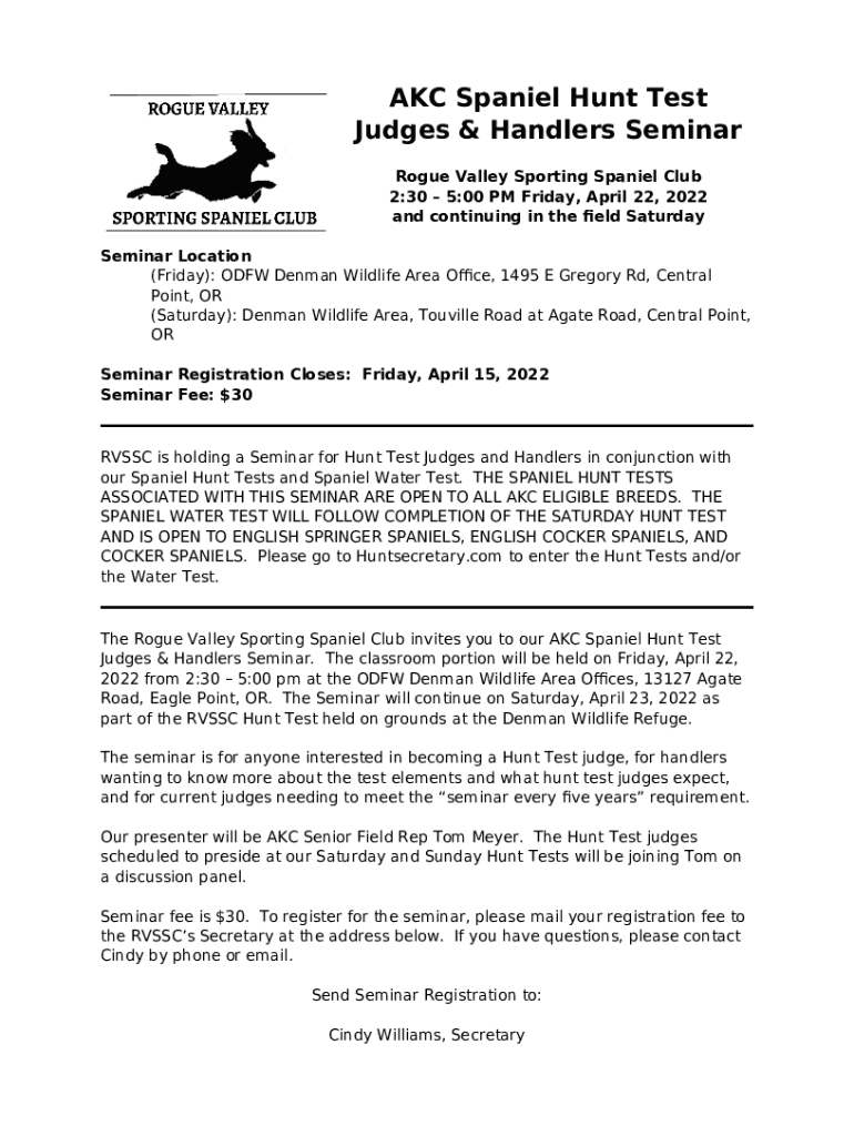 Hunting Test for Spaniels Official Score Sheet Doc Template | pdfFiller