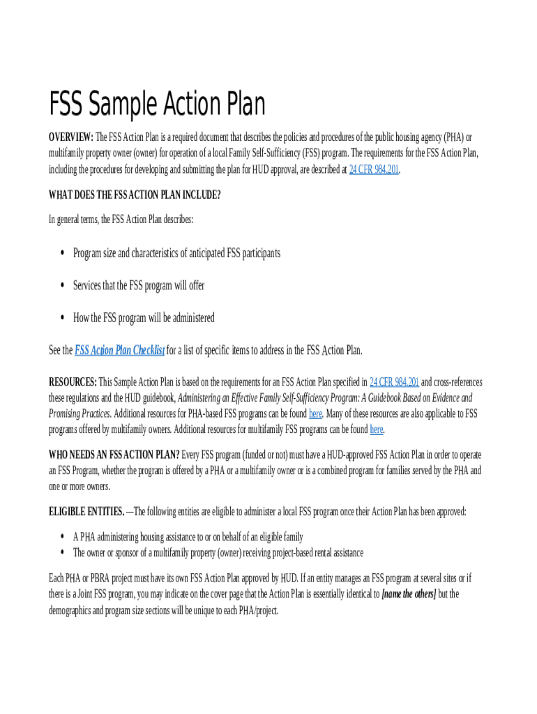 FSS Sample Action Plan Final - HUD Doc Template | pdfFiller