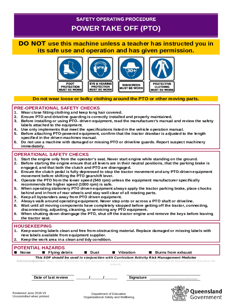 Safe operating procedure - Power take off - education qld gov Doc ...