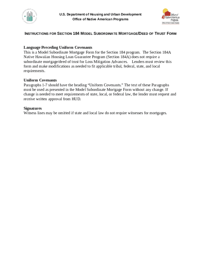 Section 184 Indian Housing Loan Guarantee Program Doc Template | pdfFiller