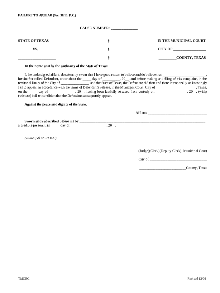 The Texas Bail Jumping and Failure to Appear Law Doc Template | pdfFiller