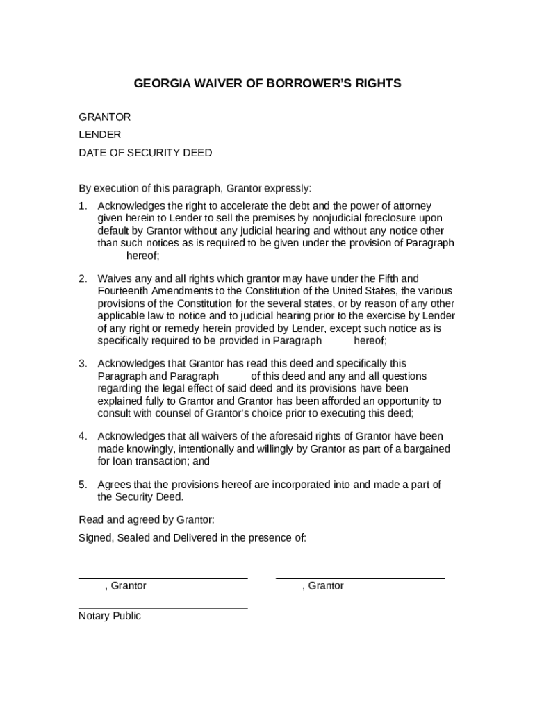 Georgia Acknowledgment and Waiver of Borrower Rights ... Doc Template ...