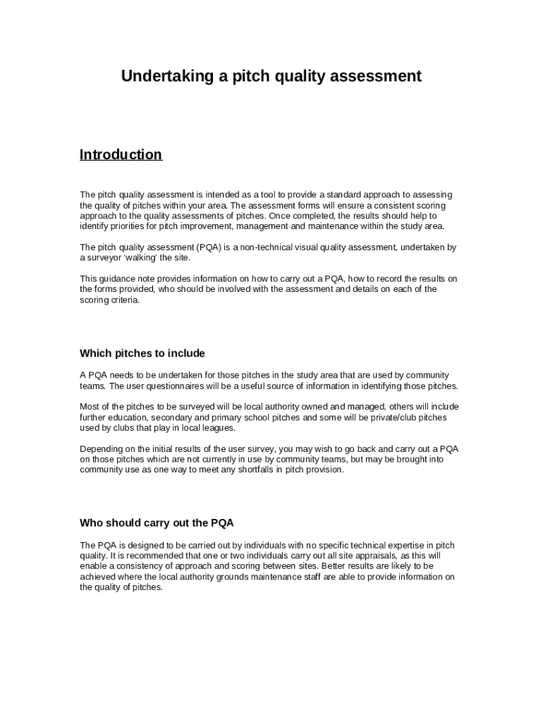 Undertaking a Pitch Quality Assessment Doc Template | pdfFiller