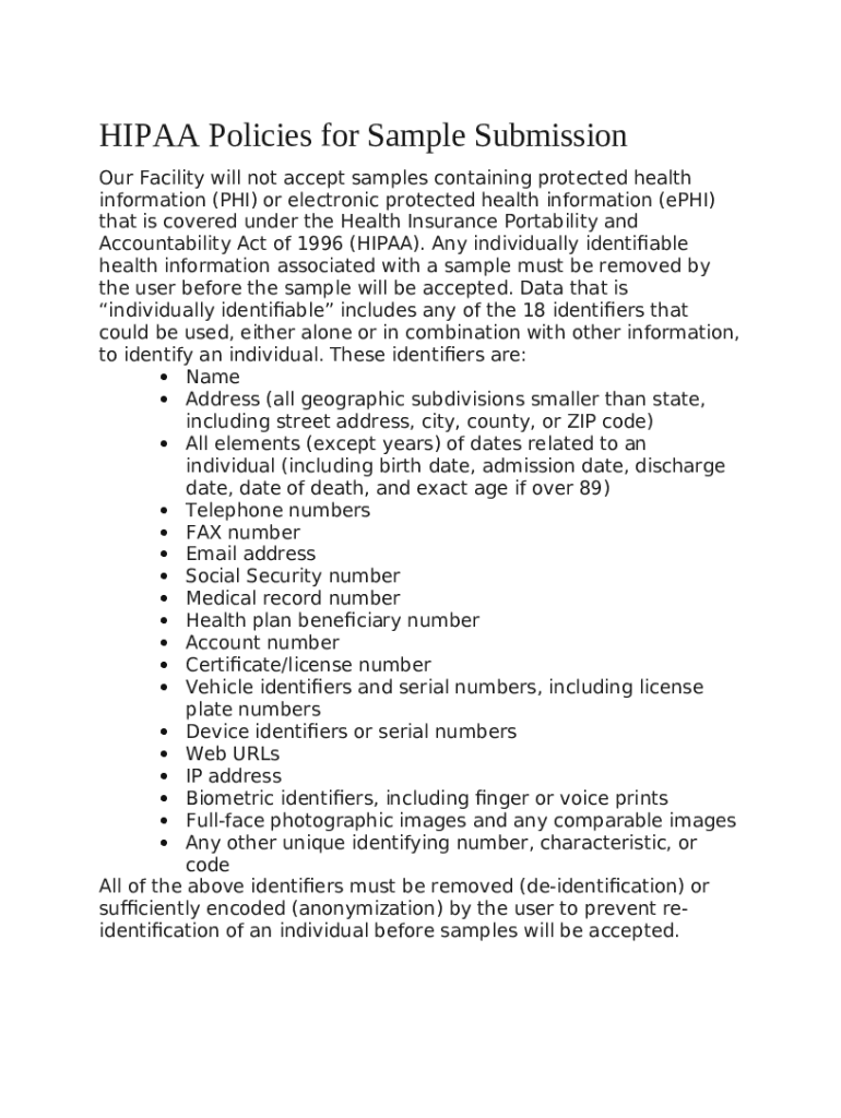 HIPAA Policies for Sample Submission - medicine yale Doc Template ...