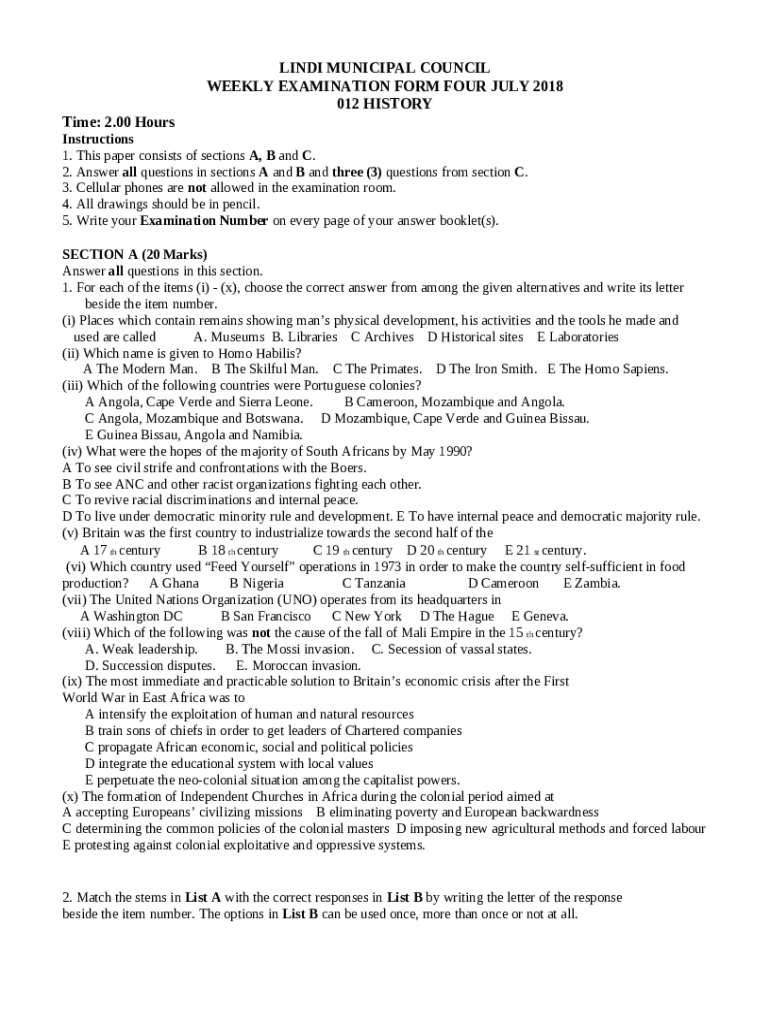 Four History Examination 2018 - Maktaba by TETEA Doc Template | pdfFiller