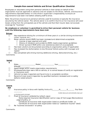 Non-owned Vehicle Management Doc Template | pdfFiller