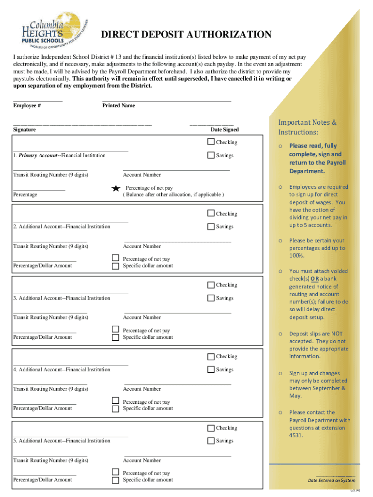 Fillable Online isd #701 direct deposit employee authorization form Fax Email Print - pdfFiller