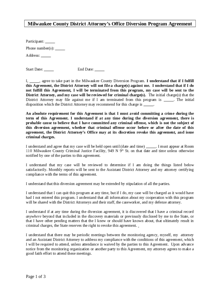 Milwaukee County District Attorney's Office Diversion Program ... Doc Template | pdfFiller