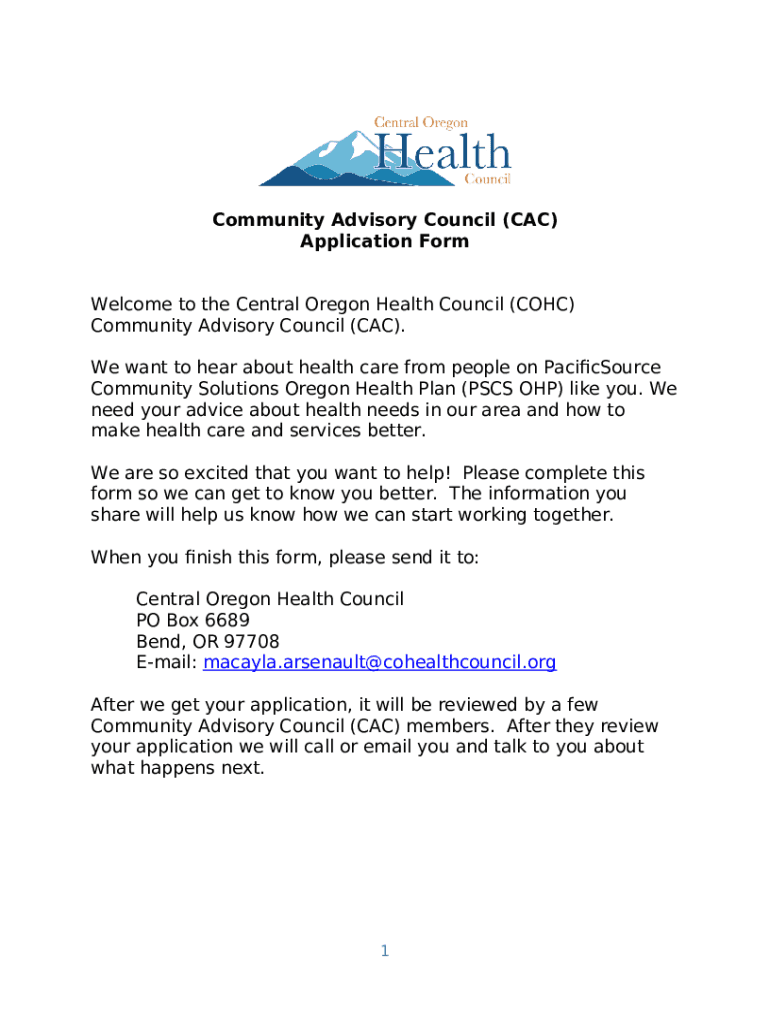 Community Advisory Council (CAC) Application Doc Template | pdfFiller