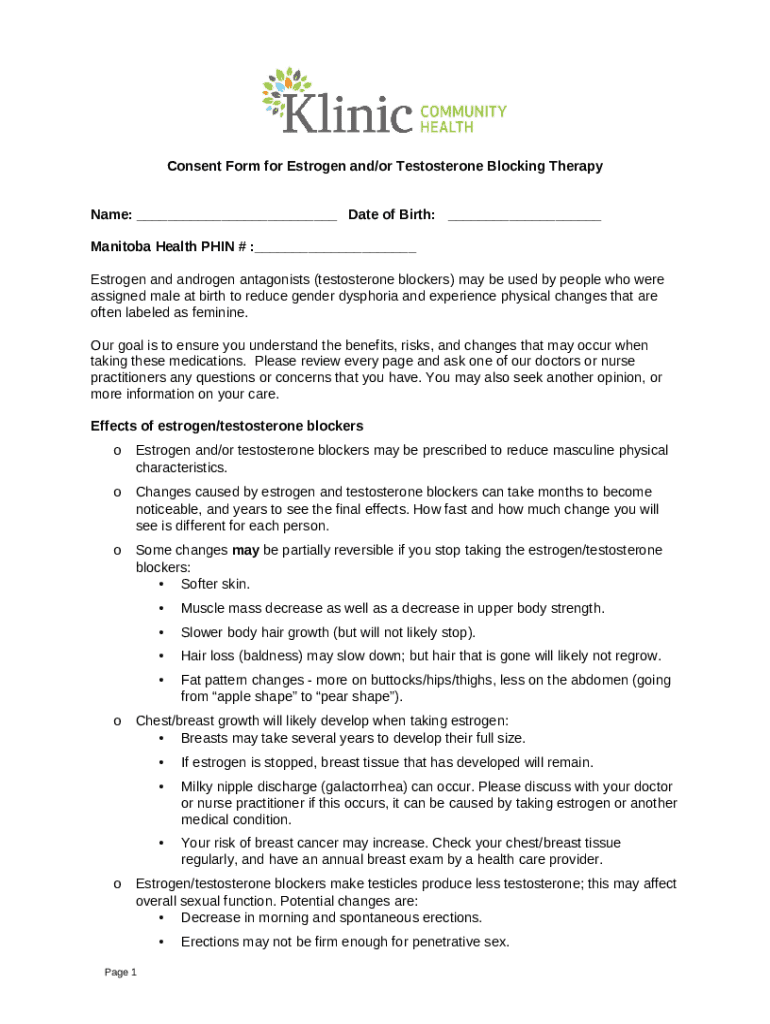 Estrogen and Anti-androgen consent - klinic mb Doc Template | pdfFiller