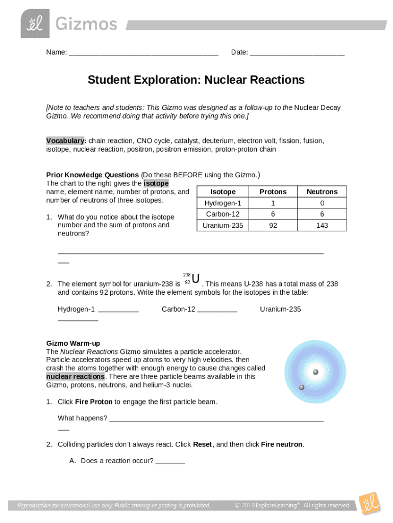 Nuclear Reactions Gizmo.docx - Name: Date: Student... Doc Template ...
