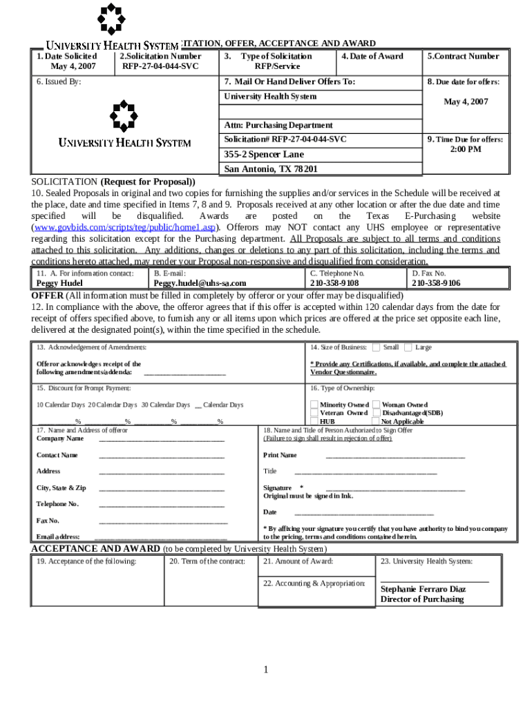 The University Health System is soliciting proposals to provide to ...