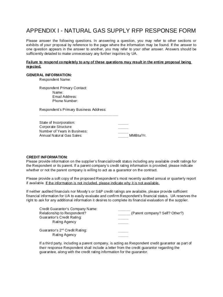 APPENDIX I - NATURAL GAS SUPPLY RFP RESPONSE Doc Template | pdfFiller