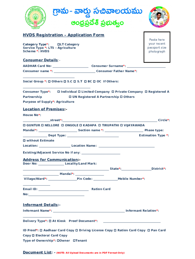 SPDCL-HVDS Registration Application Doc Template | pdfFiller