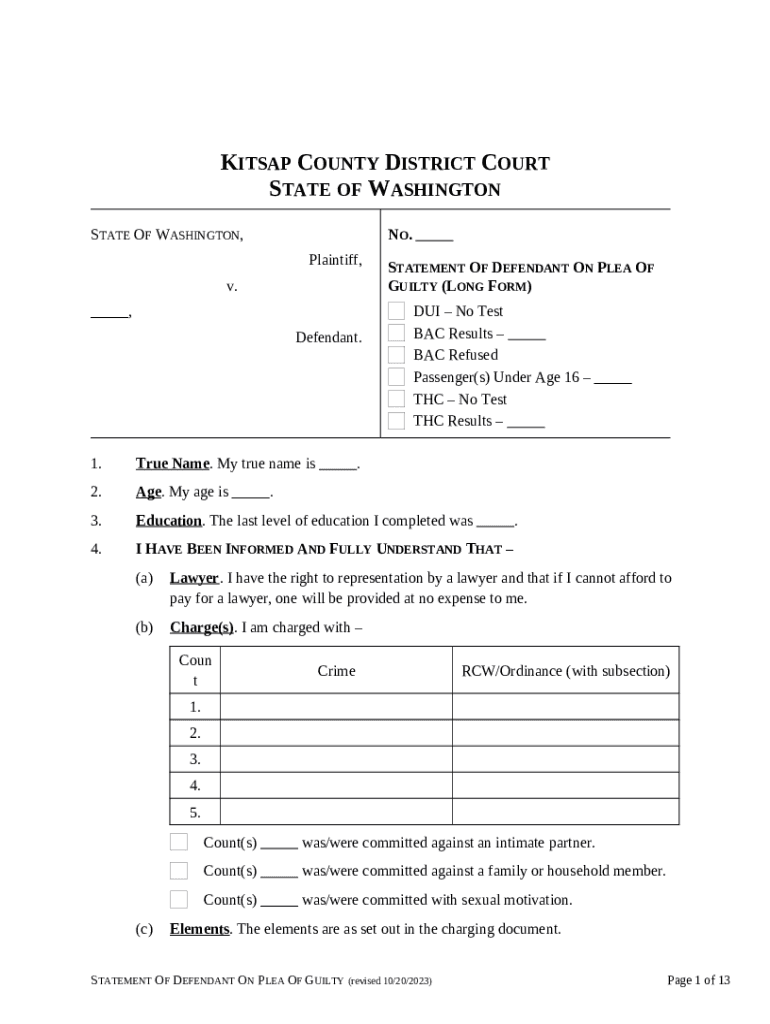 Proposed Statement Of Defendant On Plea Of Guilty (Long Doc Template ...