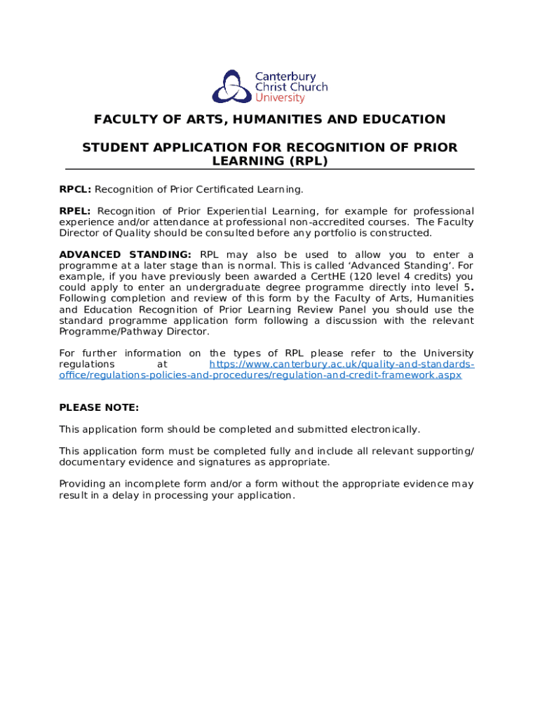 student application for recognition of prior learning (rpl) Doc ...