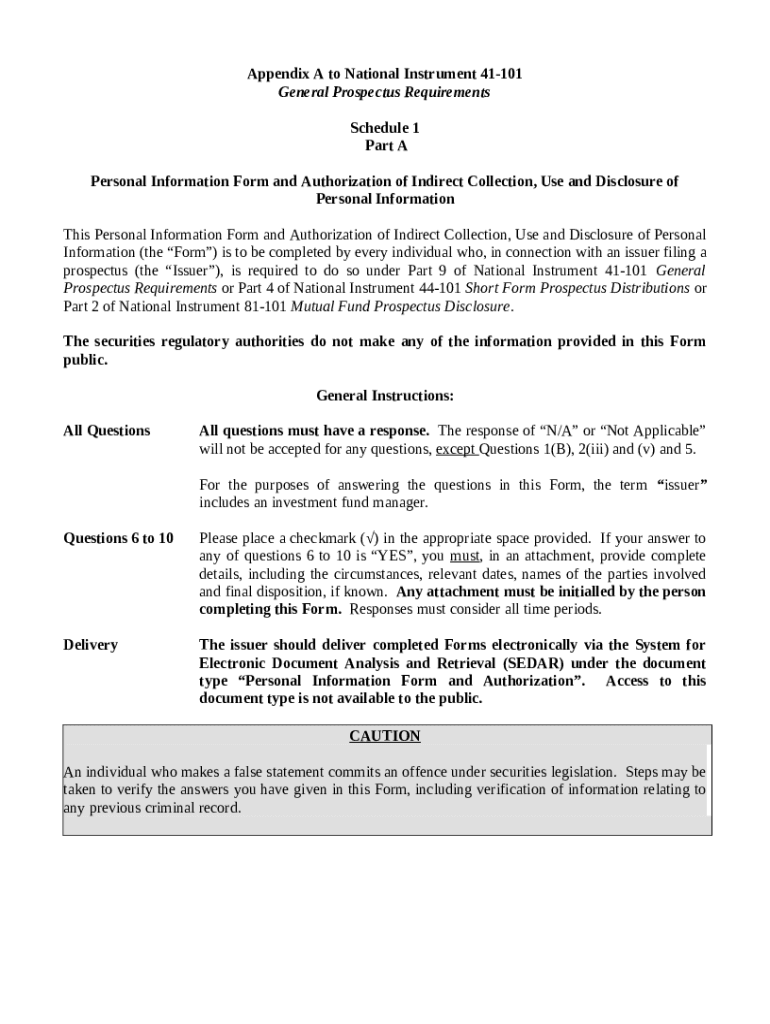 41-101F-Appendix A - Personal Ination and ... Doc Template | pdfFiller