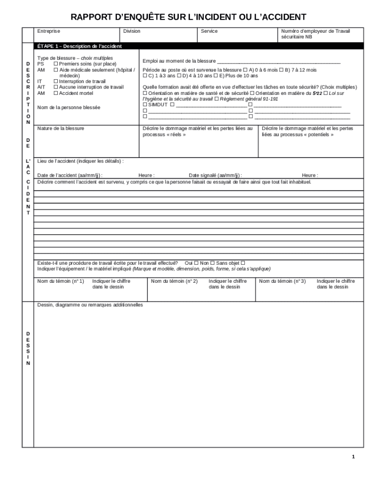 rapport d'enqute sur l'incident ou l'accident Doc Template | pdfFiller
